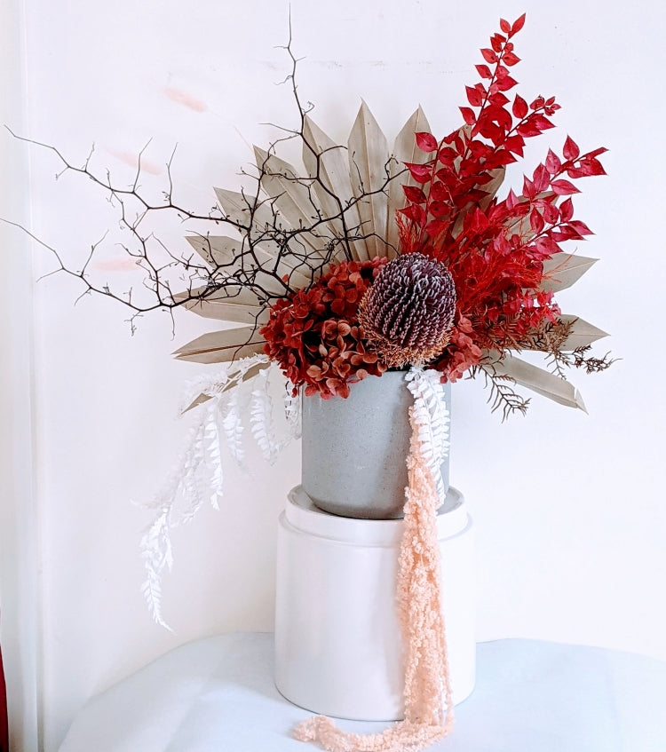 Rustic Autumn- Ochre Earthy and Rustic Red Everlasting Dried Arrangeme ...